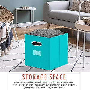 Ornavo Home Foldable Storage Bins Basket Cube Organizer with Dual Handles and Window Pocket - 6 Pack - 12" L x 12" W x 12" H - Teal