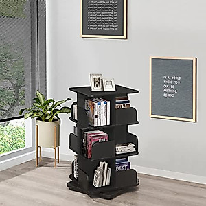 Kings Brand Furniture - 3-Tier Revolving Bookcase Bookshelf, Media Storage Cabinet, Black