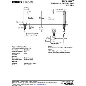 KOHLER K-73168-4-CP 73168-4-CP Composed Tall Single Bathroom Sink Faucet with Lever Handle, Polished Chrome