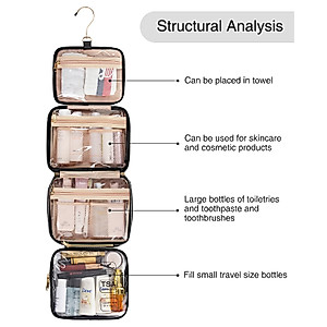 Hanging Toiletry Bag Travel Makeup Bag TSA Approved Clear Bag for Toiletries Waterproof Cosmetic Bag Toiletry Bag for Women Men Travel Toiletry Organizer for Bathroom Shower (Medium, 1-Black)