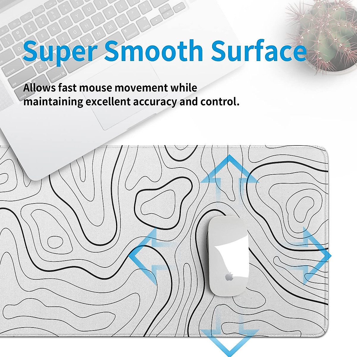 White Big Mousepad for Gaming Large Topographic Map Washable Desk Pad with Stitched Edge Office Supplies and Decor 31.5''x11.8'' Computer Keyboard Protector