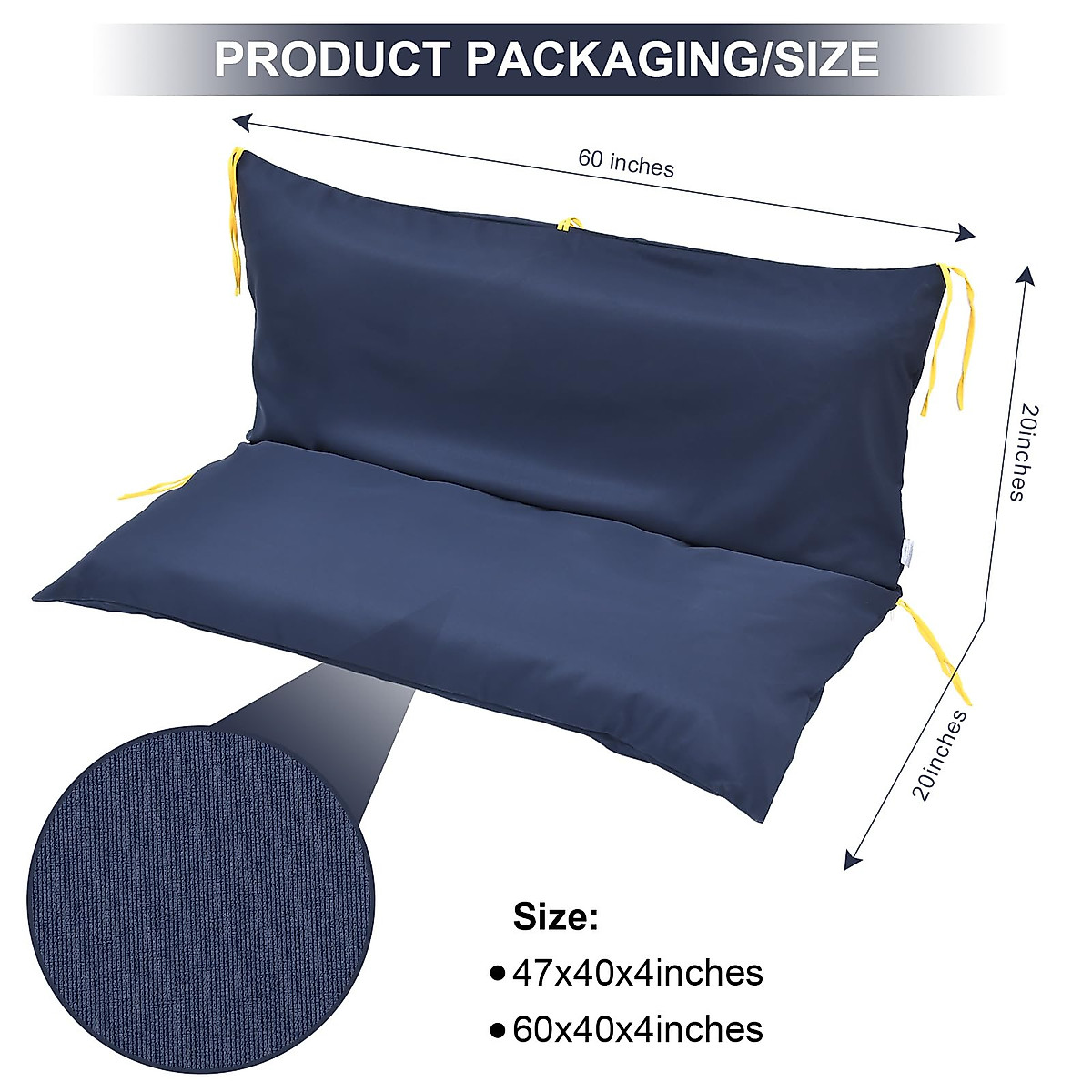 Three Seat Swing Replacement Cushions Only Cover, Anti-Slip Tie Rope Design Bench Cushions Cover for Outdoor Furniture, Zipper Easy to Change Porch Swing Cushions Cover (60"W x 40"D x 4"T, Khaki)