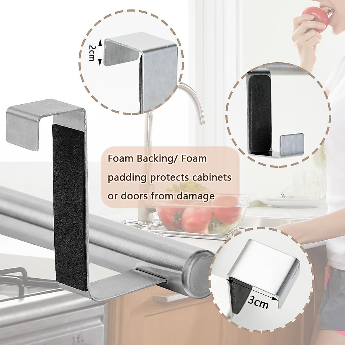 IBEQUEM 4Pcs Towel Rack for Cabinet, Stainless Steel Over Cabinet Towel Rack, Adjustable Kitchen Towel Holder, Towel Bar Holder for Universal Fit on Kitchen Bathroom Over Cabinet Cupboard (Silver)