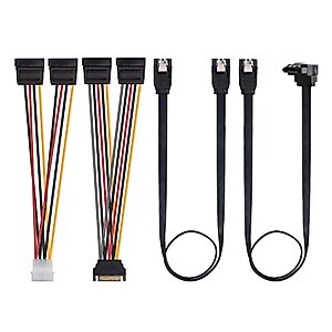 Cable Matters SATA III Data Cable and SATA Power Cable Kit with Straight and 90 Degree SATA III Cables, Power Splitter Adapter, and Molex Adapter in Black