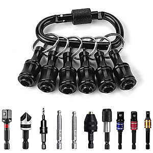 LUEXBOX 1/4 Inch Bit Holder Keychain, Hex Screwdriver Bits Holder Extension Bar, Quick Change Screw Bit Holder for Most Electric, Hand-held Screwdrivers and Drill Bits (A: Black 6pack)