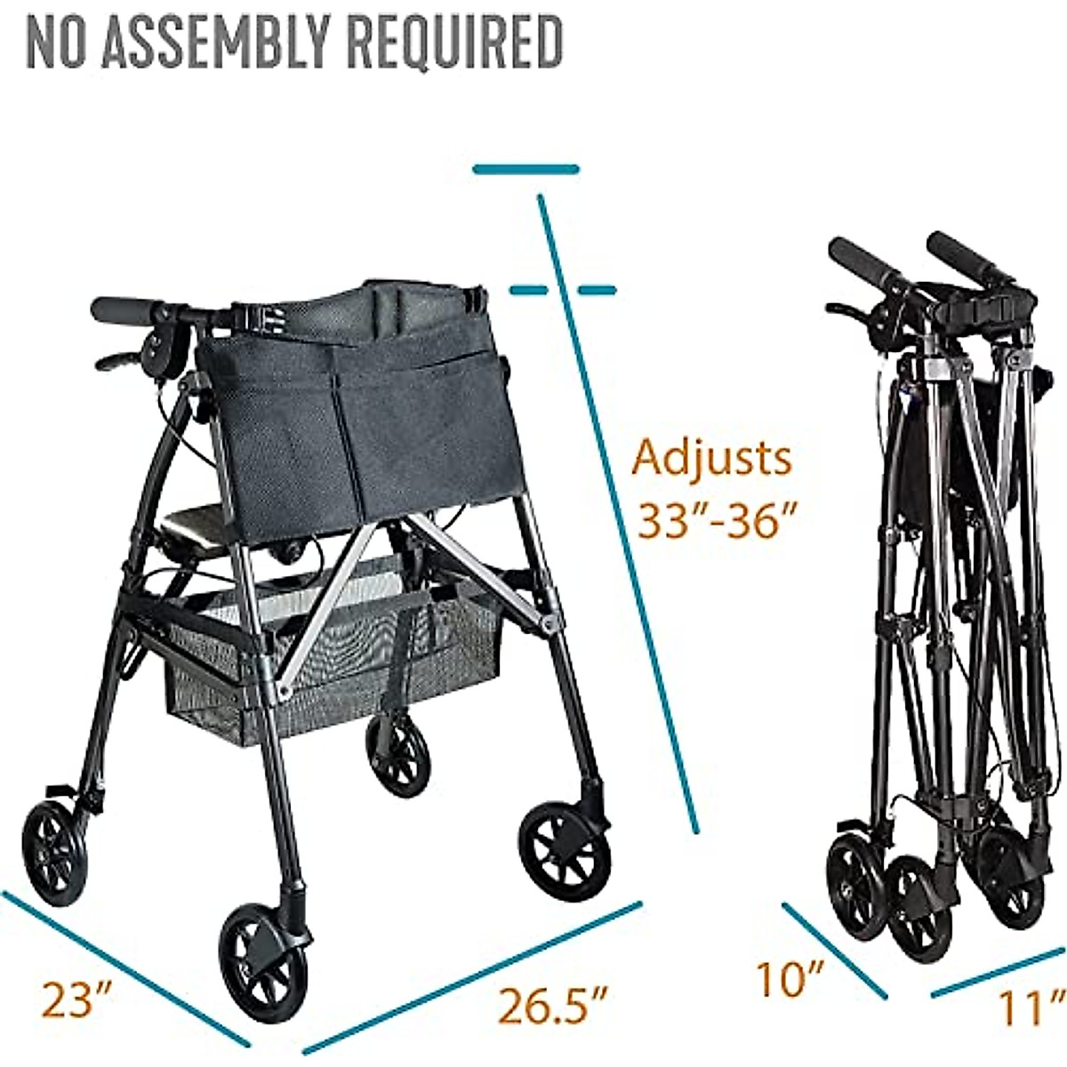 Stander EZ Fold-N-Go Rollator, Lightweight Folding Mobility Rolling Walker for Seniors and Adults, 6-inch Wheels, Locking Brakes, and Padded Seat with Backrest, Regal Rose