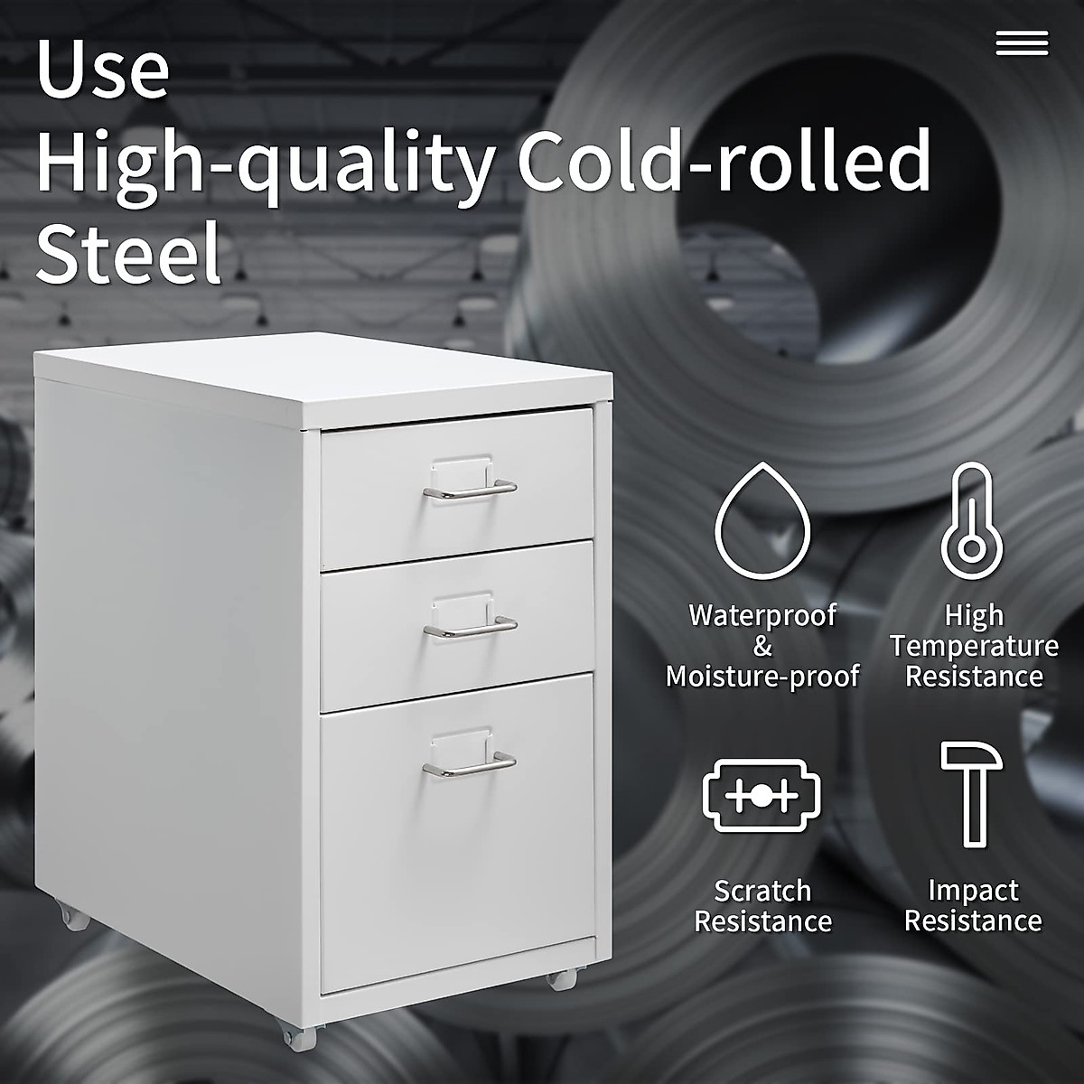 HollyHOME 3-Drawer Mobile Classification Storage Cabinet, Under Desk for A4 Mini File Cabinet, Mobile file Cabinet with Wheels for Home and Office, White