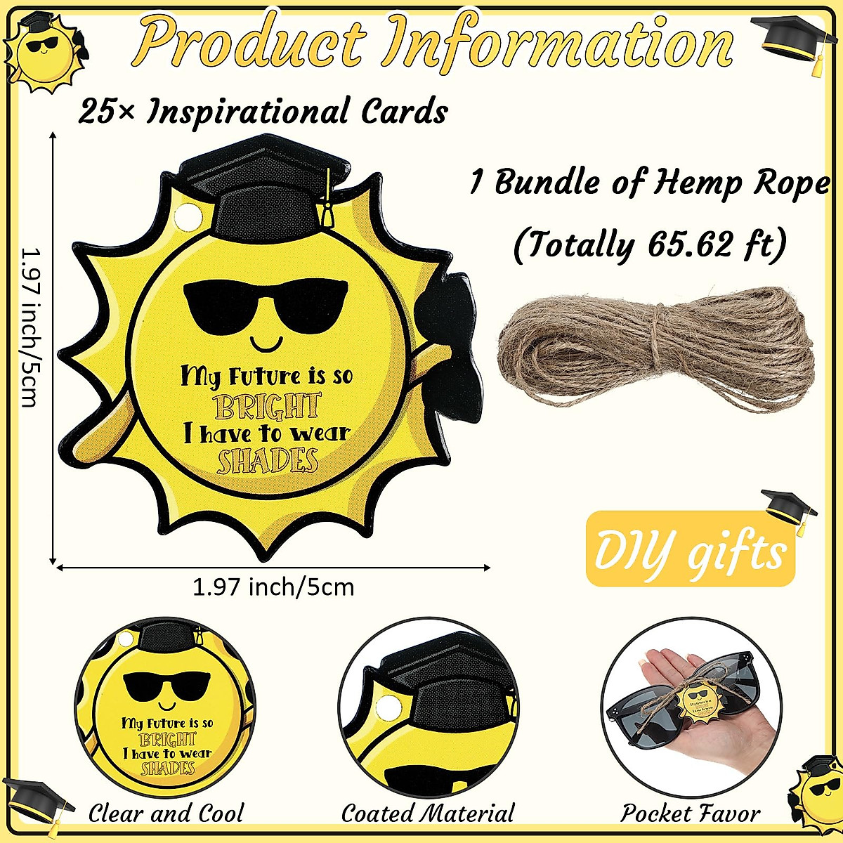 Saysurey 25 Sets Graduation Gifts Kids Sunglasses My Future Is Bright I Have to Wear Shades Inspirational Cards Graduation Party Favor