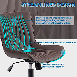 YOUNIKE Office Chair, Ergonomic Desk Chair with Wheels, Home Office Computer Task Chairs, Modern Faux Leather Padded Vanity Chair, Adjustable Swivel Rocking Chair with High Back, Brown