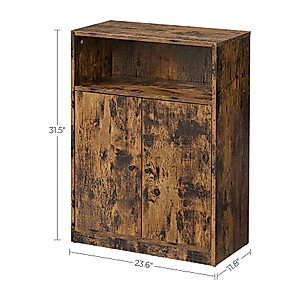 TINKLE WELL Industrial Storage Floor Cabinet, Wood Sideboard with Door and 2-Tier Adjustable Shelf, Organizer for Kitchen, Living Room, Rustic Brown