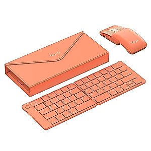 DELUX Wireless Keyboard Mouse Combo with Protective Case: Foldable Bluetooth Keyboard, 2-in-1 Sliding Mouse with Remote Clicker and Laser Pointer