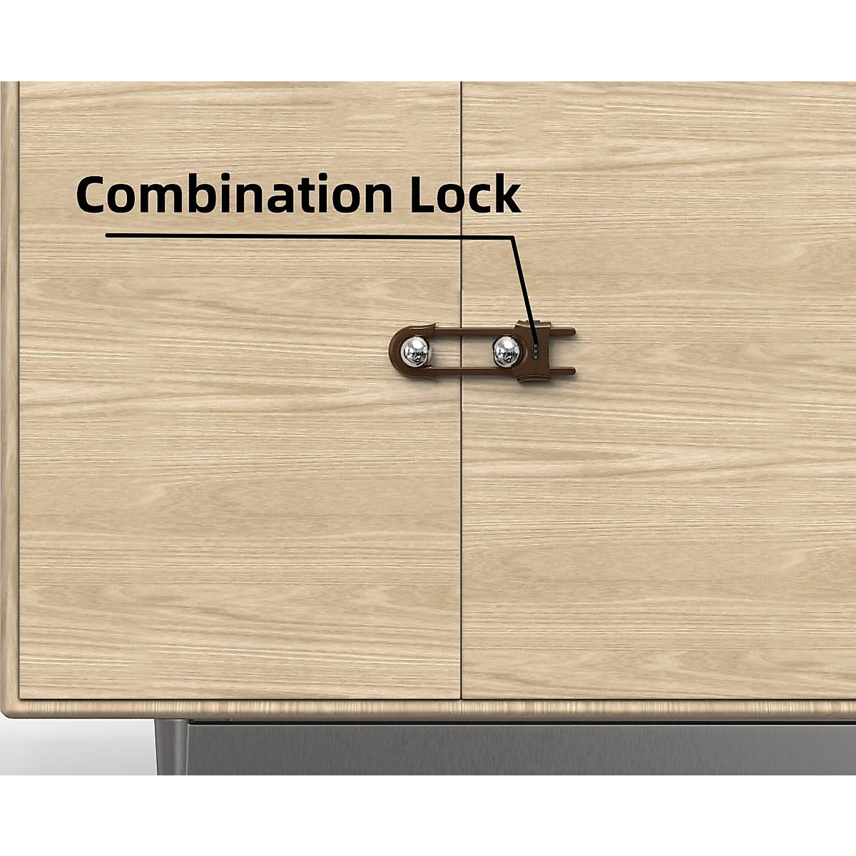 Child Proof Sliding Cabinet Door Code Locks Baby Safety Cupboard Locks Adjustable U Shaped Cabinet Latches for Knob Handle Drawers Closet (4 PCS, Coffee)