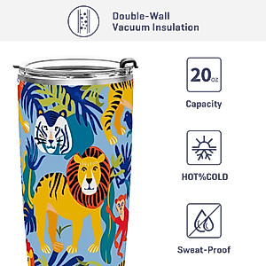 sanluoli Lion Tigers Monkey Stainless Steel car cup with Lid and Straw Camping Mug for camping simply insulated tumbler 20 OZ