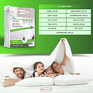 Guardmax Full XL Mattress Cover - 100% Waterproof, Bed Bug Proof, Hypoallergenic, Breathable, White