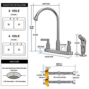 GOWIN Brushed Nickel Kitchen Faucet with Side Sprayer,2 Handle Kitchen Sink Faucet，Kitchen Faucets for Sink 3 Hole or 4 Hole,High Arc Stainless Steel 8 Inch Centerset Kitchen Faucet