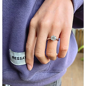 DovEggs Sterling Silver 1.5ct 3mm Band Width 7.5mm G-H-I Color Moissanite Engagement Rings for Women (7.5)