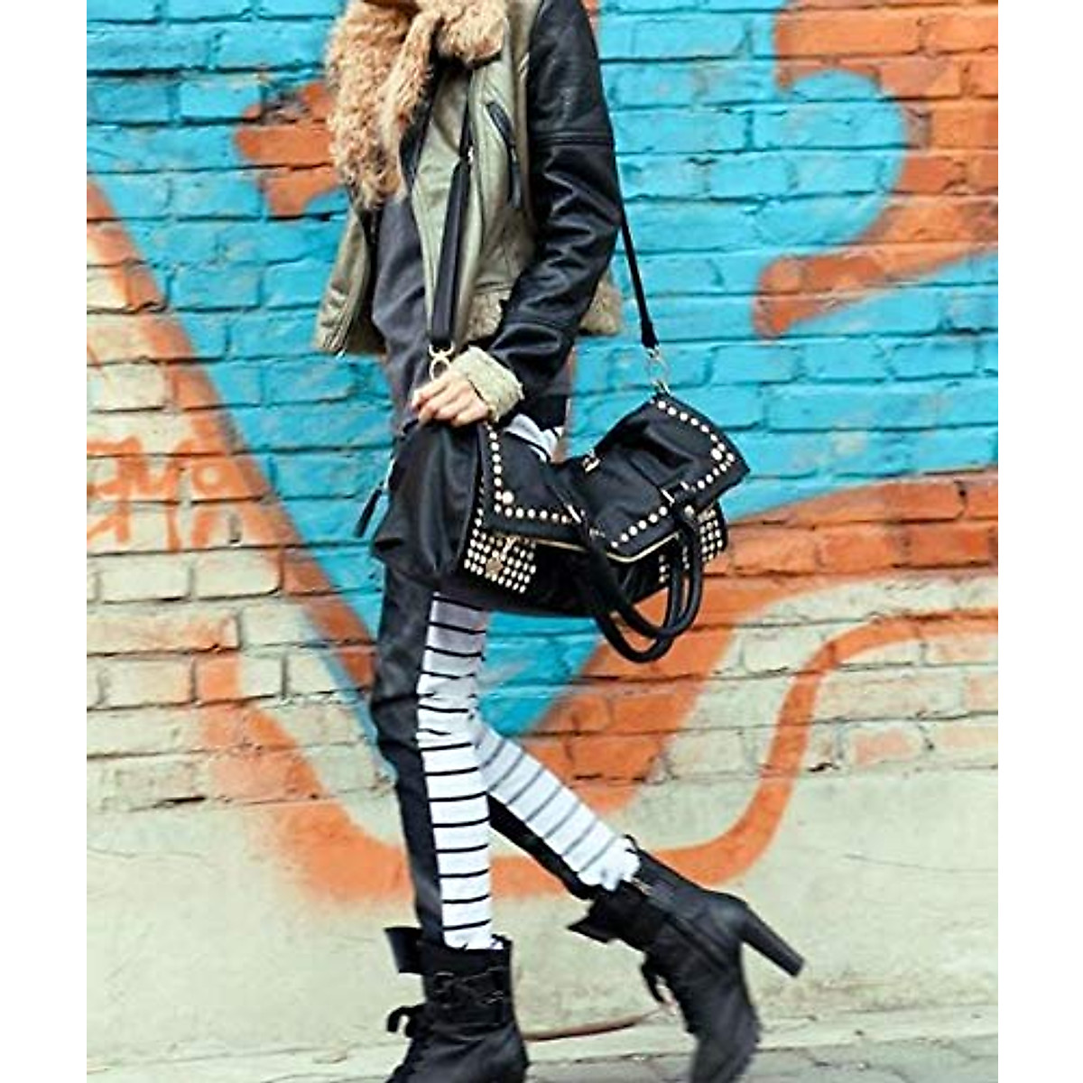 RainboSee Women Rivet Handbag Purse Tote Gothic Satchel Top-Handle Shoulder Crossbody Bag Black