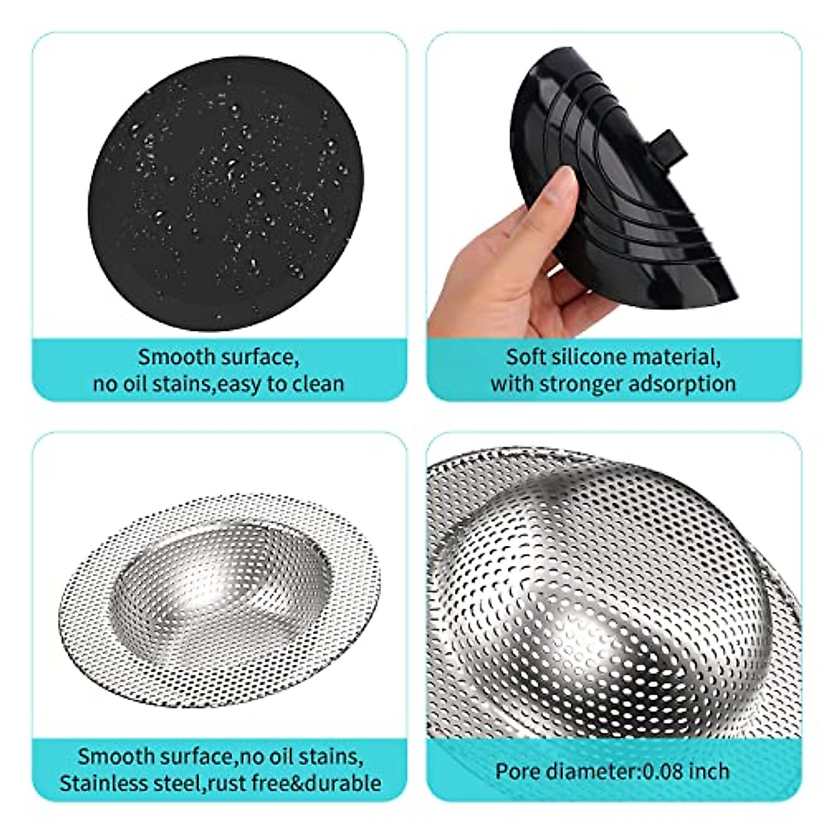 Ledorr 6PCS Kitchen Sink Strainer Sink Stopper, Universal Silicone Kitchen Sink Drain Strainer Cover Plug Stopper Kit, 4.5 Inch Stainless Steel Sink Filter Strainer, Food Catcher for Kitchen Sink