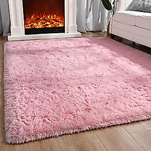 Ompaa Pink 8x10 Feet Large Area Rugs Fluffy Living Room Carpet, Wall to Wall Big Shag Pink Rug for Bedroom Girls Playroom Classroom Nursery Home Office Decor