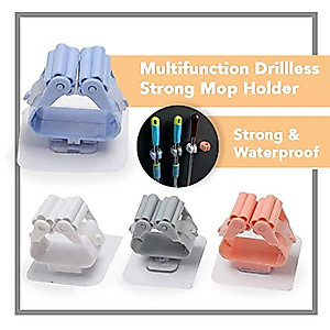 8PCS Broom Holder Wall Mount , No Drilling Self Adhesive Broom Holder, Broom and Mop Organizer Holer Cleaning Supplies Organizer（2Blue/2White/2Pink/2Grey)