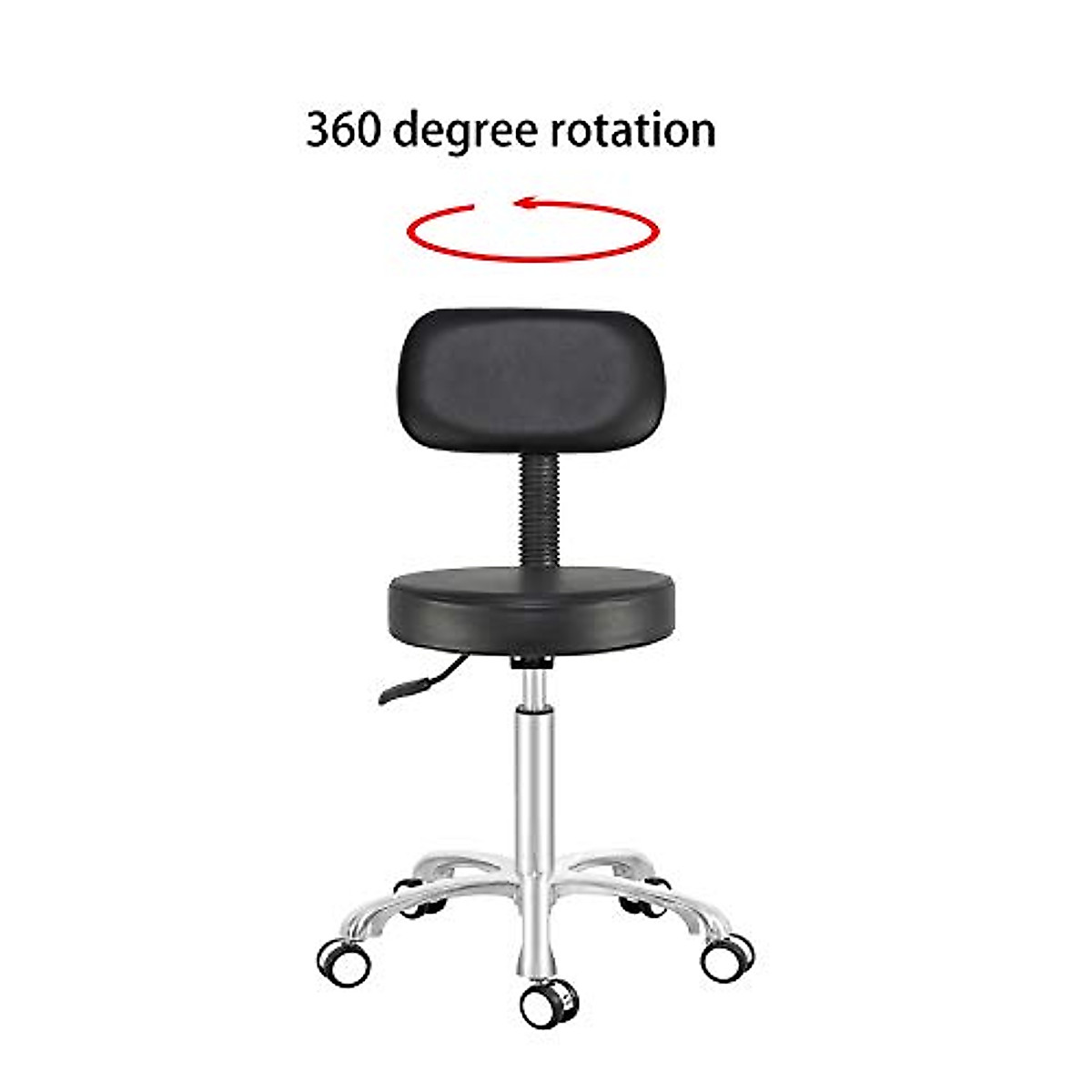 Antlu Rolling Stool Drafting Chair for Garage Shop Workbench Kitchen Medical Salon,Swivel Adjustable Stool with Wheels and Back Support (Black, Without Foot Ring)