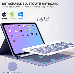 ABEIFAN iPad Pro 11 inch Case with Keyboard, Wireless Detachable Keyboard for iPad Pro 11-inch 4th 2022/ 3rd 2021/2nd 2020 with Pencil Holder, Grey Purple