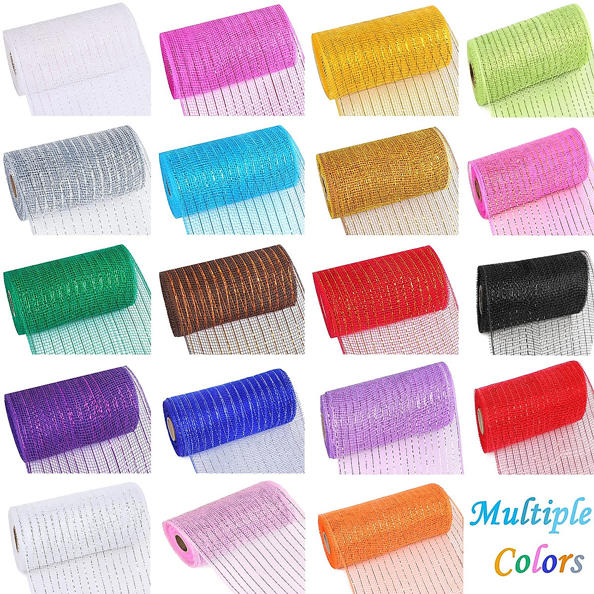 MIKIMIQI 2 Pack Deco Mesh 5.9 Inch x 30 Feet Decor Mesh Ribbon with Metallic Foil Deco Mesh Wreath Supplies Ribbons Mesh Roll for Spring Wreaths, Swags, Craft, Party Decoration (Gold Dark)