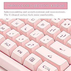 LIOURFE Keyboard with 7 Color LED Backlit, 104 Keys Quiet Wired Computer Keyboard for Office, Mechanical Feeling Gaming Keyboard for Windows Laptop PC Mac (Pink)