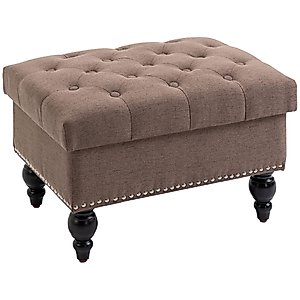 HOMCOM Ottoman with Storage for Living Room, 25" Storage Ottoman with Removable Lid, Button-Tufted Fabric Bench for Footrest and Seat with Wood Legs, Blue