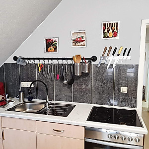 WuGeShop 50.4 Inch Pot Bar Rack with 15 Hooks, Pipe Pot Rack Wall Mounted Hanging Pan Organizer, Multipurpose Industrial Rail Kitchen Lids Utensils Hangers