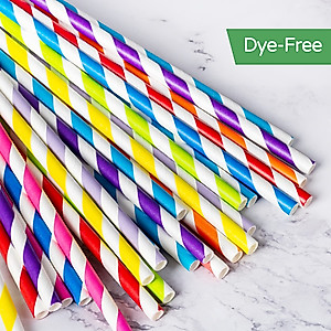 PakTalk [100 Pack] Party Straws Disposable 7.75" x0.24" Red and White Biodegradable Paper Drinking Straw for Cocktail, Milkshake, Coffee, Lemonade (0.24" x 7.75", Red)