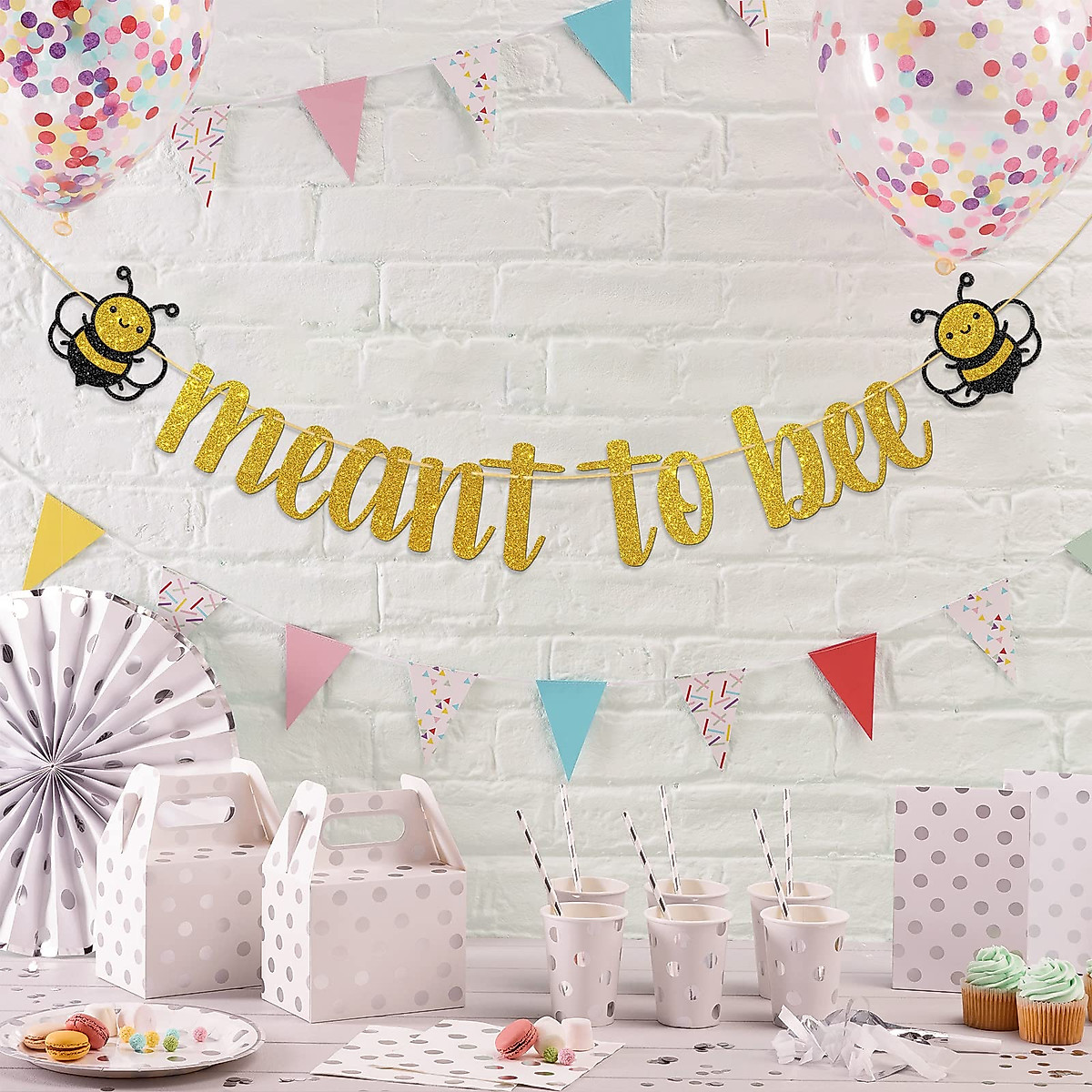 Dalaber Meant to Bee Banner, Bumble Bee Theme Birthday/Baby Shower/Wedding/Bridal Shower/Engagement Party Decoration, Vow Renewal Party Decor Banner Photo Booth Props