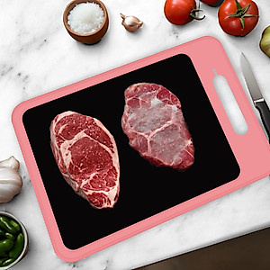 4-in-1 Defrosting Tray for Frozen Meat with Cutting Board, Knife Sharpener & Garlic Grater - Self Thawing Tray & Non-Slip Pink Chopping Boards by EliKai