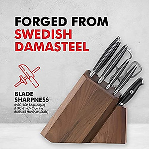 Cangshan Thomas Keller Signature Collection Swedish Powder Steel Forged, 7-Piece Knife Block Set, Walnut Block with 8 Spare Slots, Black