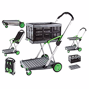 CLAX® Multi use Functional Collapsible carts | Mobile Folding Trolley | Shopping cart with Storage Crate | Platform Truck (Green)