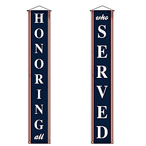 Rainlemon Honoring All Who Served Porch Banner USA Memorial Day Veterans Day Front Door Sign Decoration