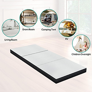 Tri-Folding Mattress, 3 Inch Foldable Gel Memory Mattress, CertiPUR-US Portable Mattress Topper with Washable Cover-Fold Foam Mattress Medium Firmness, for Travel, Camping, Sleepovers (Small Twins)