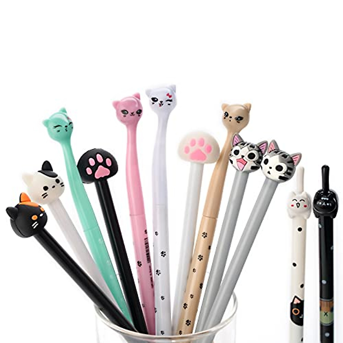 RECHENG cute cat gel pens,fun kawaii pens set,Animal black ink pens for kids office school supplies,12-Styles
