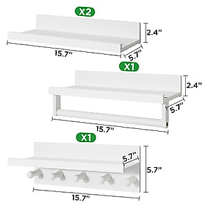 Ollieroo Set of Four Floating Book Shelves for Wall, Nursery Book Shelf for Kids Room, Bamboo Wood Hanging Bookshelf for Baby Teen Boys Girls, Wall Mounted Shelves for Bedroom Bathroom Decor(White)