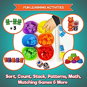 KIDS KORNER Jumbo Counting Bears Matching Game - Montessori Fine Motor Learning Toys with Stacking Cups, 60 Preschool Math Manipulatives, 2 Toddler Games Dice, Toy Storage & Activities eBook