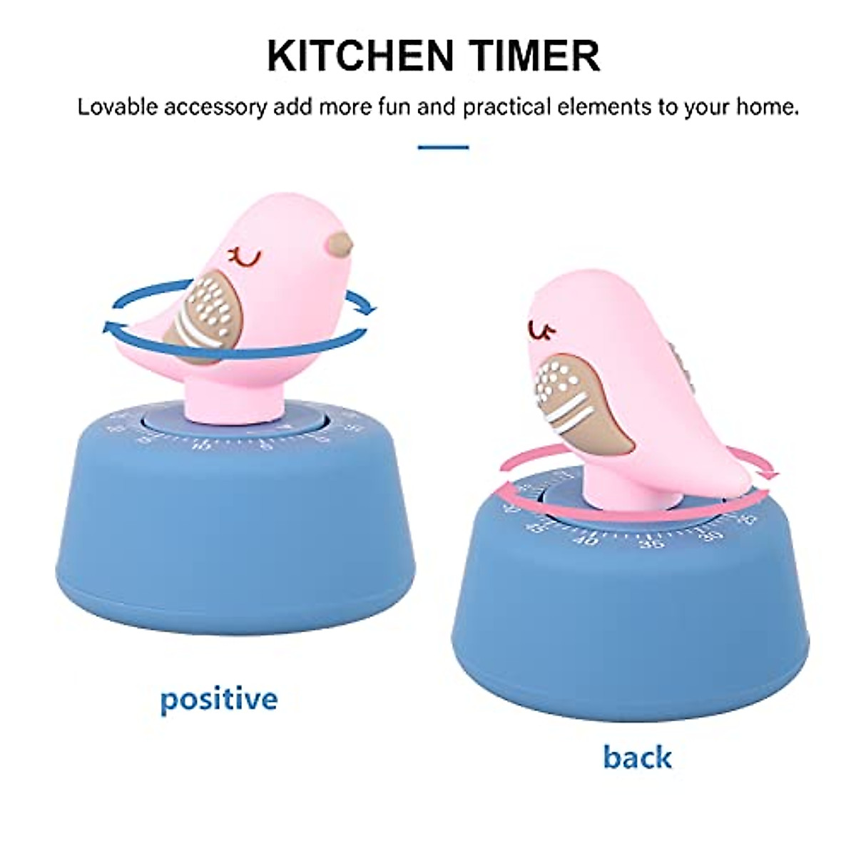 SOLUSTRE Mechanical Bird Kitchen Timer Wind Up 60 Minutes Timer Rotating Kitchen Cooking Timer Cute Time Management Tool Pink