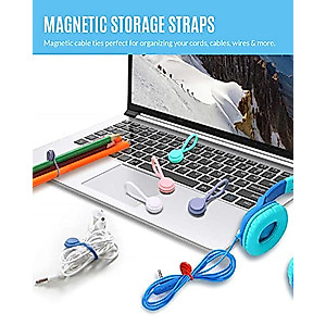 Magnetic Cable Ties 10 PCS Reusable Cable Organizers Earbuds Cords USB Cable Manager Keeper Wrap Ties Straps Bookmark Clips Whiteboard Noticeboard Fridge Magnets for Office, School, Home Organization