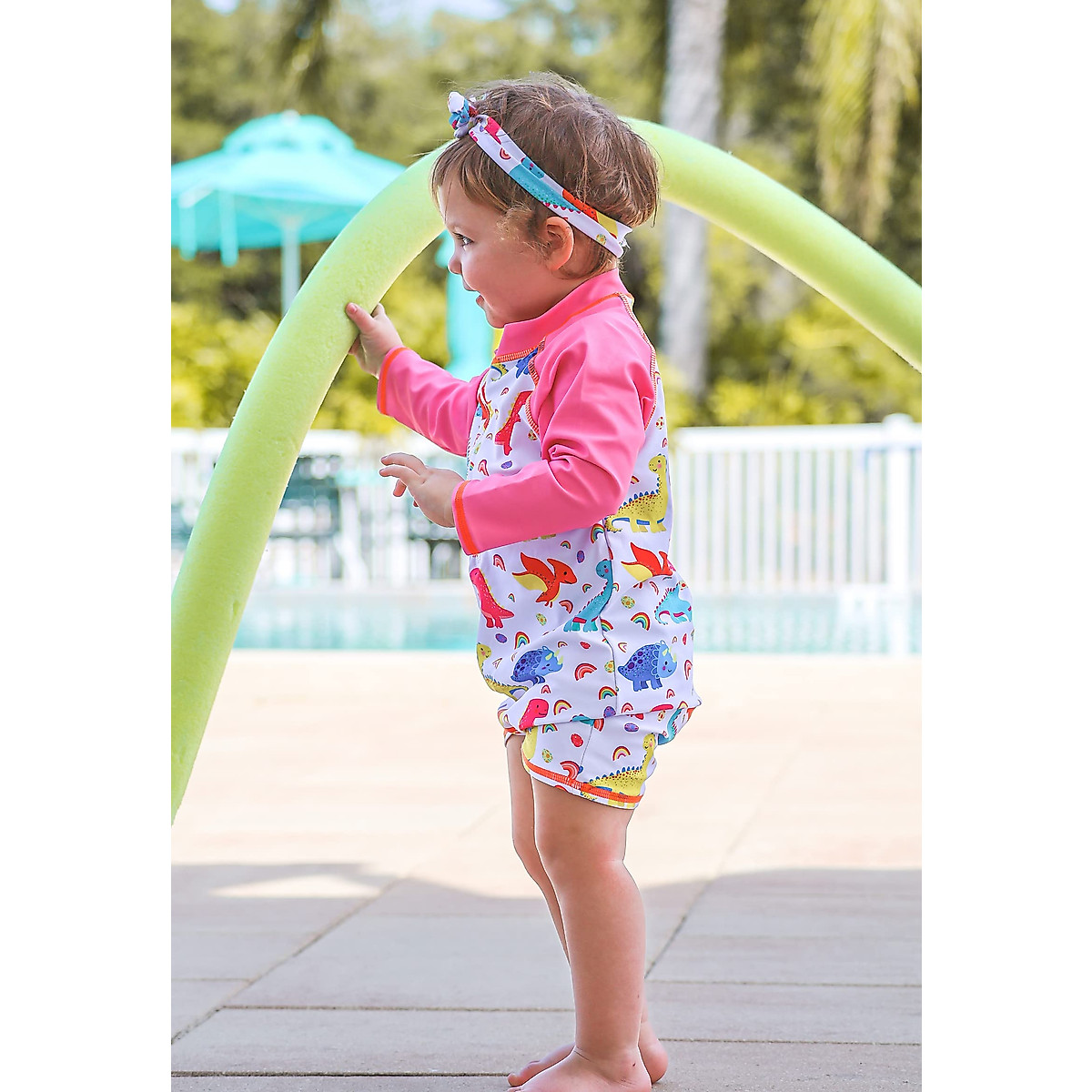 TUPOMAS Baby Girls Swimsuit Long Sleeve Dinosaur Bathing Suit Sun Protect Rashguard One Piece Swimwear 12-18 Months