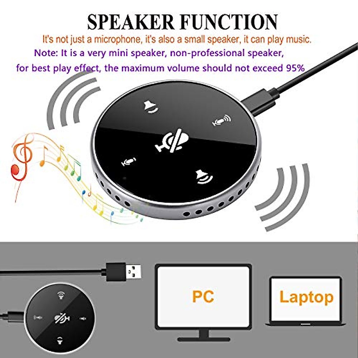 Upgrated USB Conference Microphone with Speaker,Laptop Omnidirectional Computer Mic with Touch-Sensor to Mute/Volume,for Zoom Meetings,Skype,VoIP Call,Interview,Christmas Stocking Stuffers Gifts
