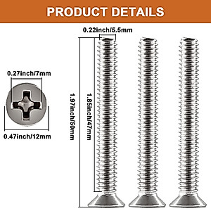Cionyce 25PC Flat Head Phillips Machine Screws 1/4-20 x 2, 304 Stainless Steel Device Mounting Screws Countersunk Bolt Fastening