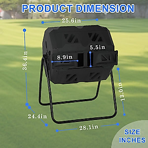 FDW Outdoor Compost Bin, 43 Gallon Dual Chamber Tumbling Composting Bin with Sliding Doors for Garden Patio Kitchen Yard，Black Door