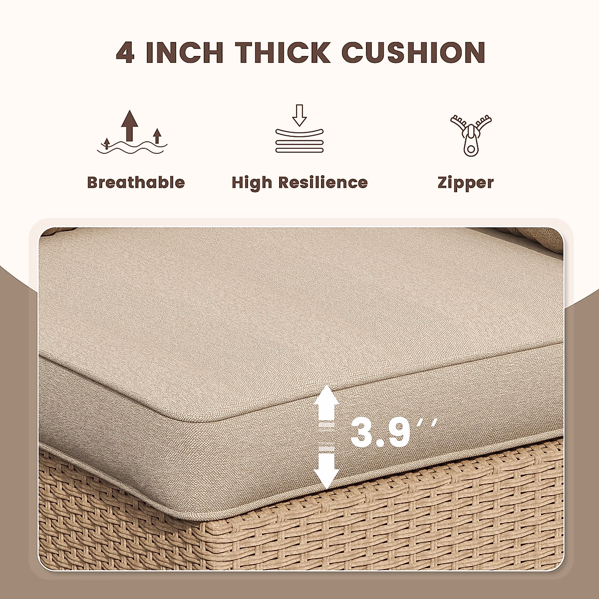 VICLLAX 5 Pieces Wicker Patio Furniture Set, Outdoor Conversation Set Sectional Sofas with Cushions and Glass-top Tea Table, Oak Rattan