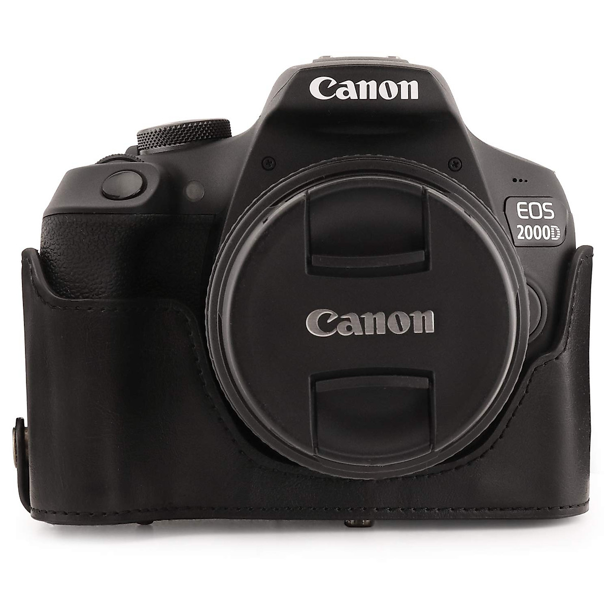 MegaGear MG1607 Ever Ready Leather Camera Case compatible with Canon EOS Rebel T7 (18-55mm), 2000D (18-55mm) - Black
