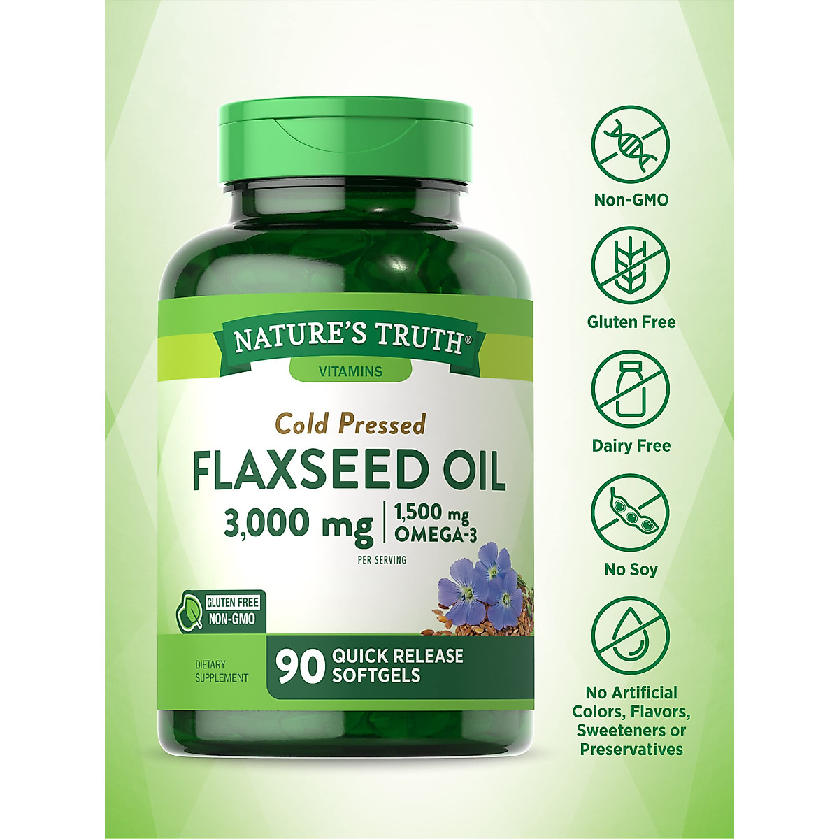 Flaxseed Oil Softgels | 90 Count | Cold Pressed, Non-GMO & Gluten Free Supplement | by Nature's Truth