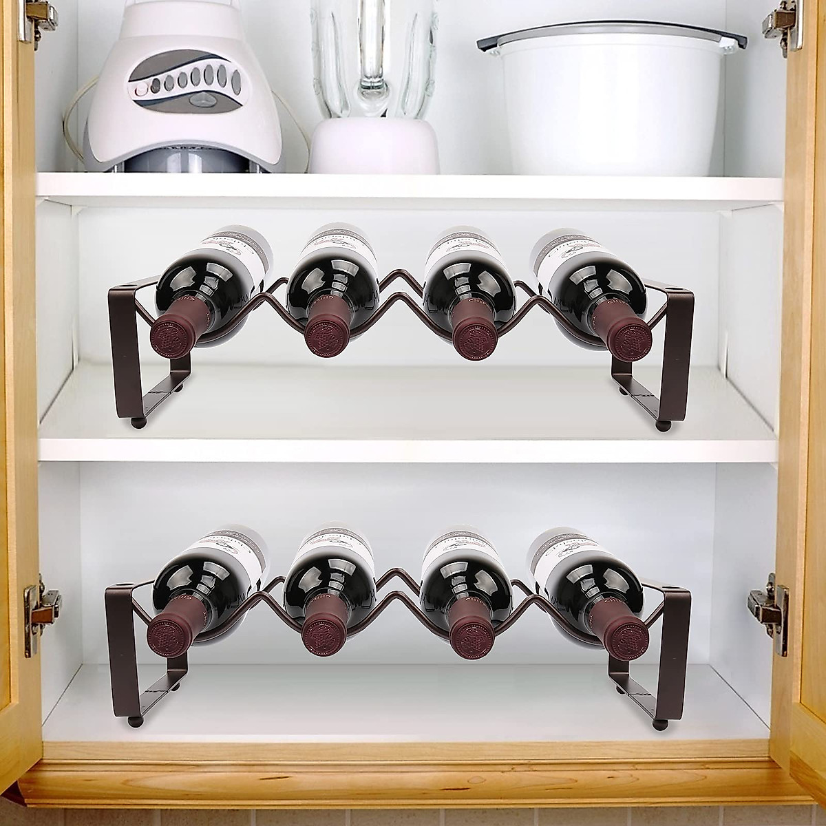 OBloved Metal 2 Tier Countertop Wine Rack, Wine Cabinet Counter Wine Rack Holder and Storage Wine Rack Stackable-Hold 8 Bottles